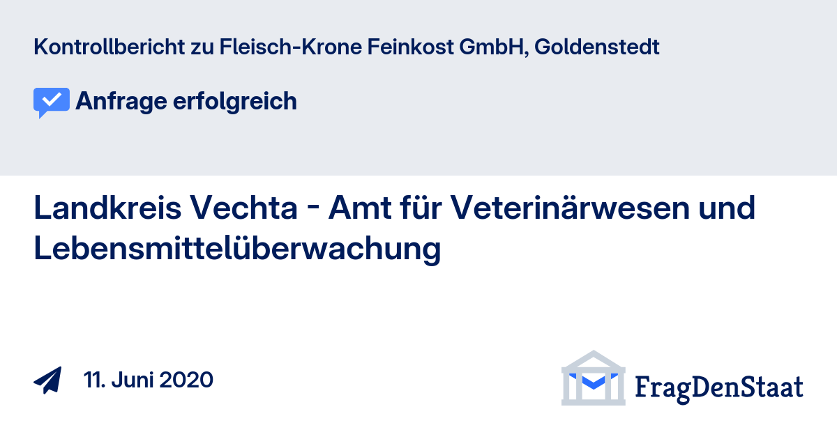 Kontrollbericht zu Fleisch-Krone Feinkost GmbH, Goldenstedt - FragDenStaat