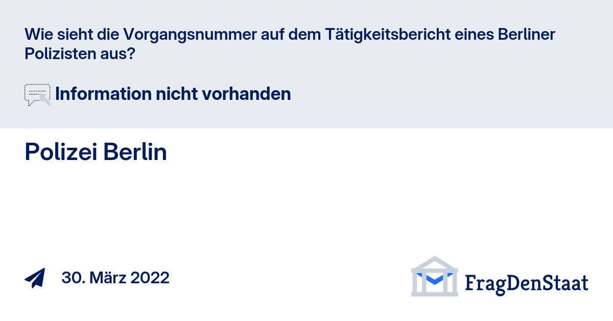 Wie sieht die Vorgangsnummer auf dem Tätigkeitsbericht eines Berliner ...
