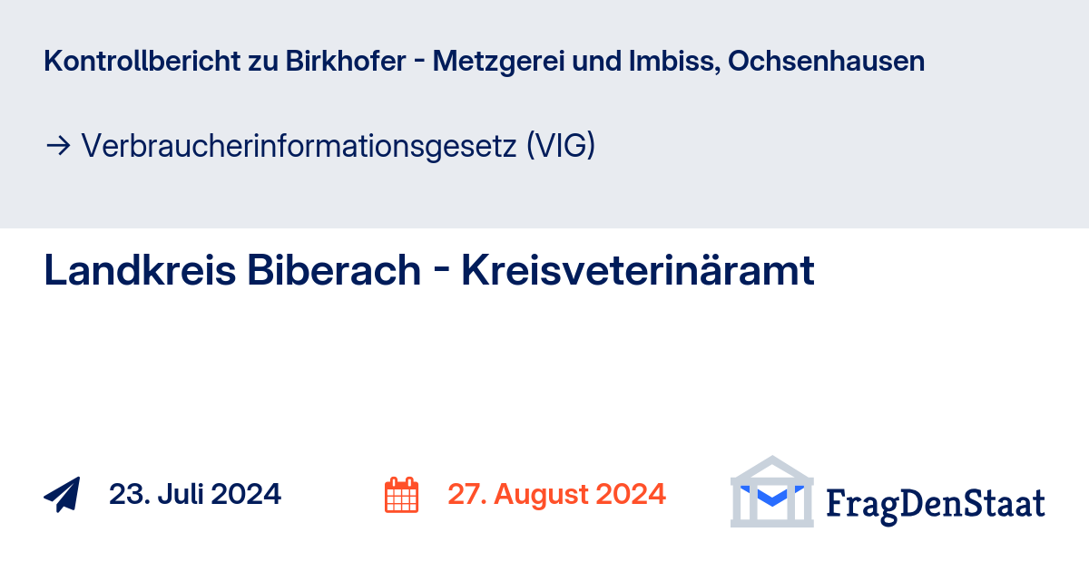 Kontrollbericht zu Birkhofer - Metzgerei und Imbiss, Ochsenhausen ...